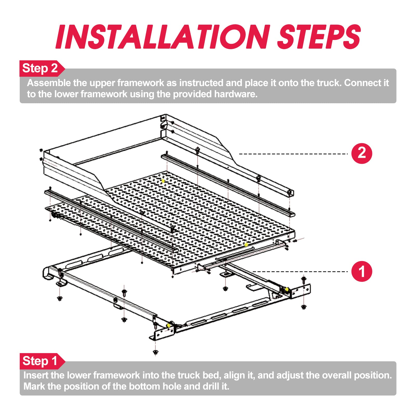 Kreboc Metal Base Truck Bed Slide(51''X39'') Heavy Duty Cargo Slide Out ...