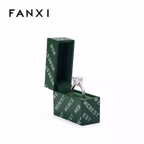 Simple design green colour ring box with microfiber inside