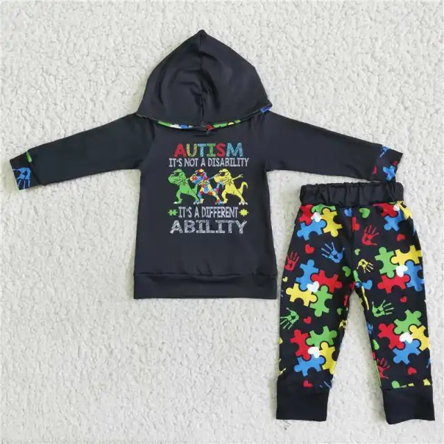 6 B11-5 boy black dinosaur long sleeves color puzzle pants sets