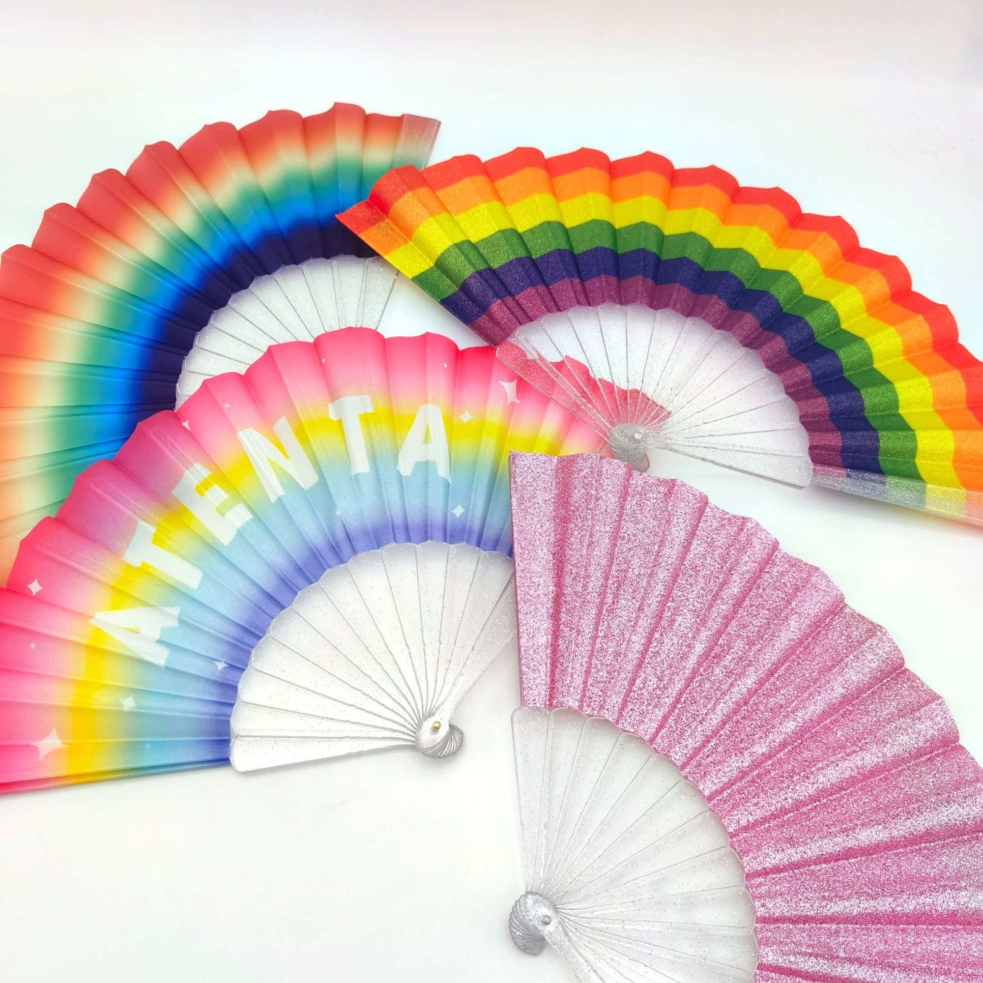 Transparent Fading Color Handle Hand Fans