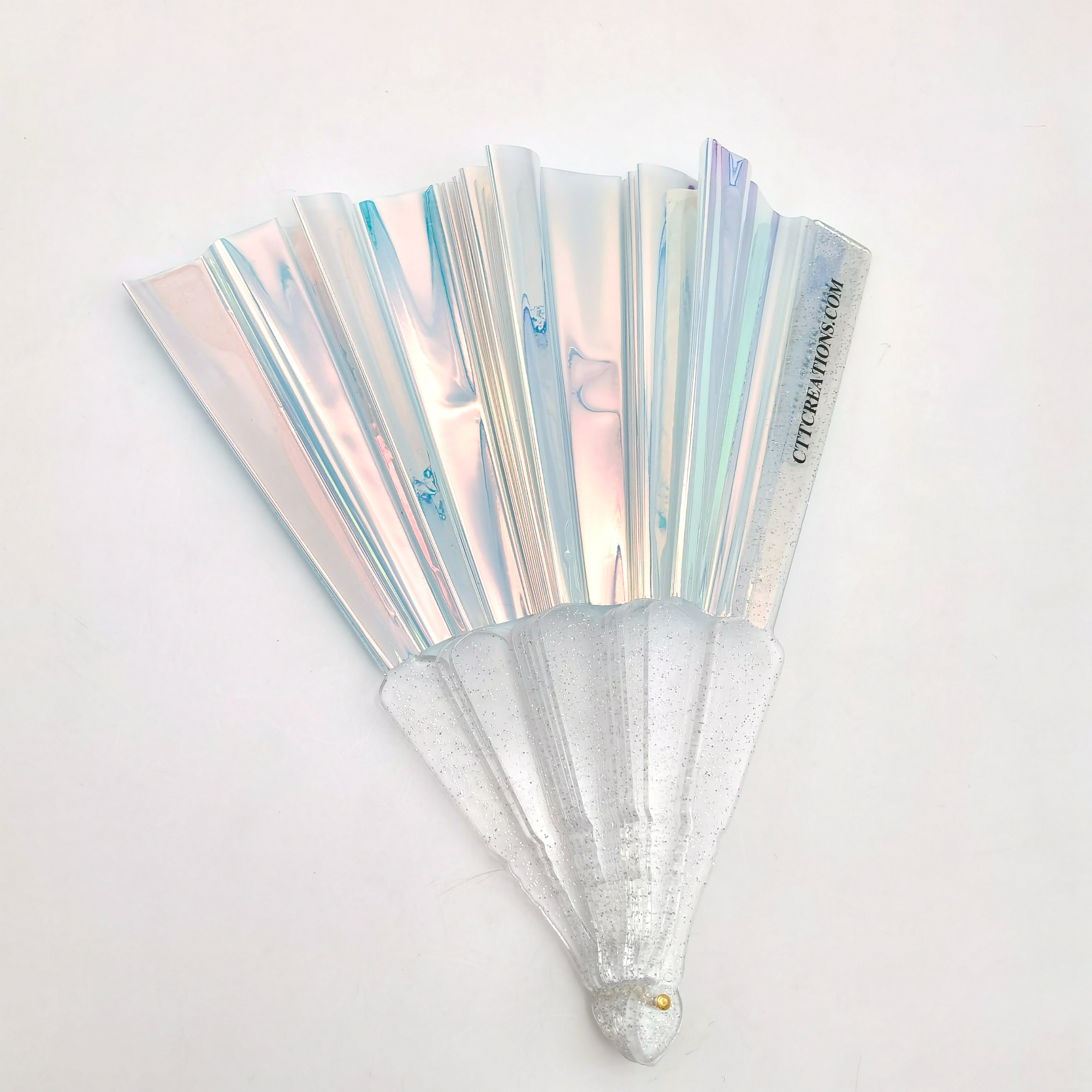 Transparent Handle Iridescent PVC Fans