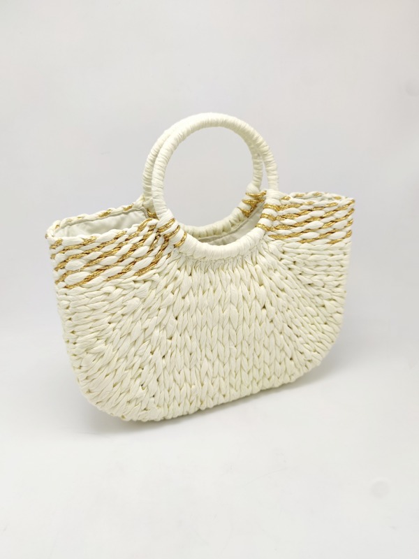 Handmade Paper Straw Bag with Gold Threads,Bags,Shoulder bags