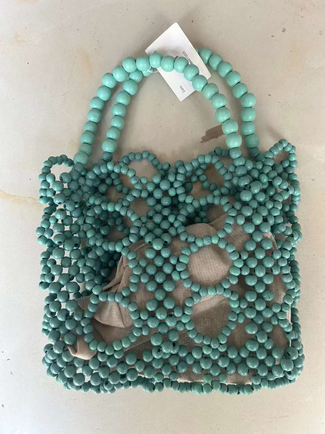Handmade Wood Beads Bag with Inner Bag,Bags,Pochettes