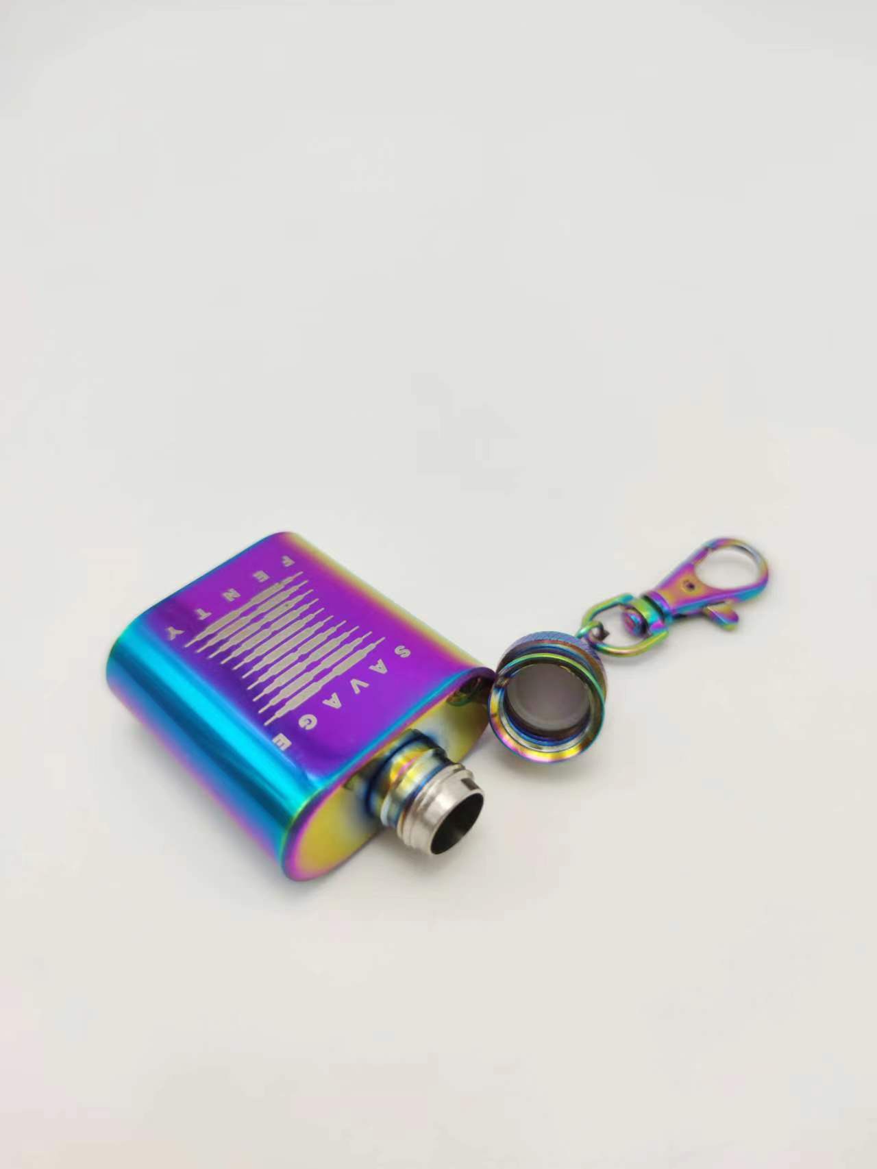Iridescent Stainless Steel Mini Flask Keychain,Fancy Things,Glass