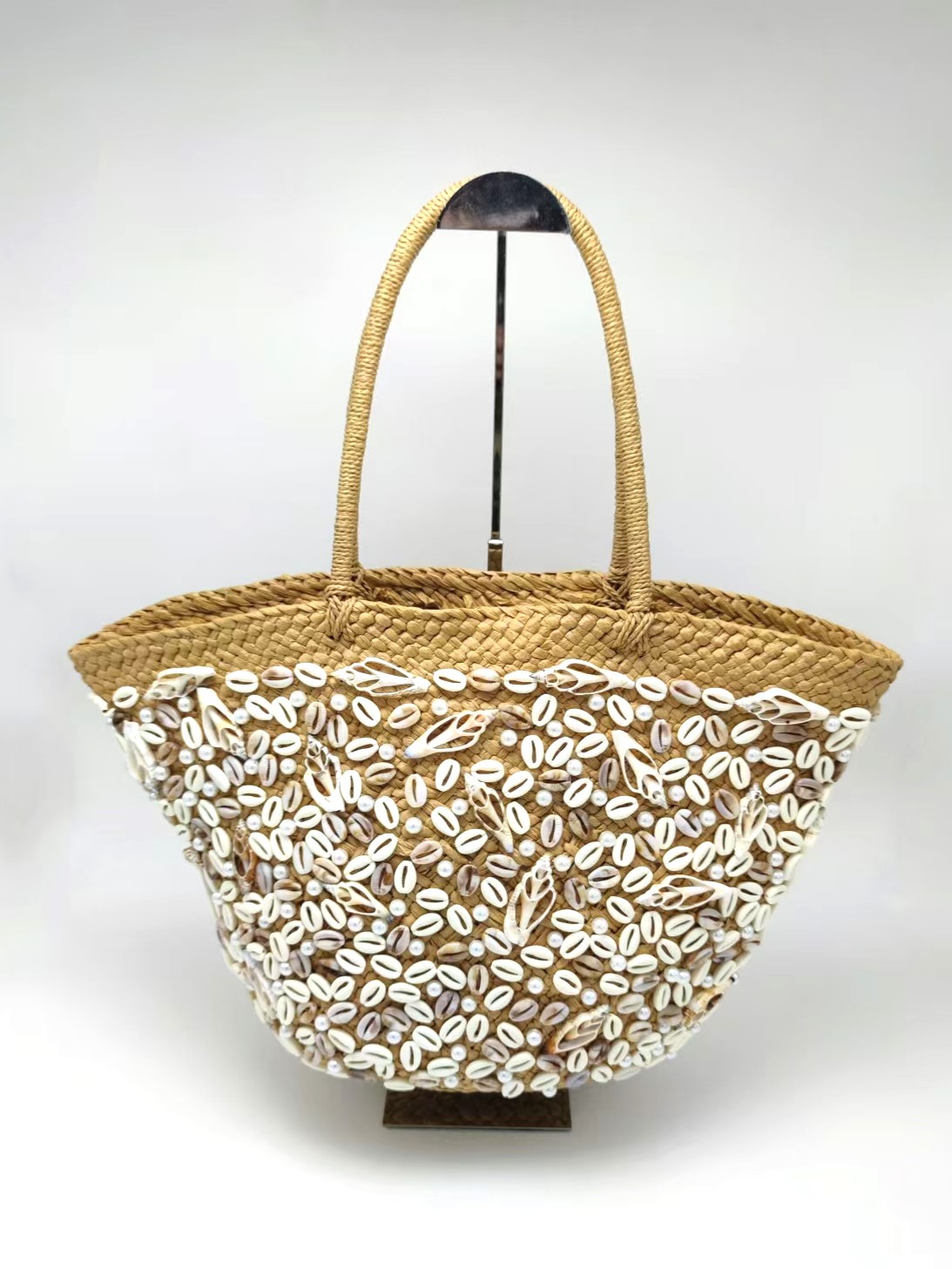 Boho Beach Style Straw Shoulder Bag with Shell Details,Bags