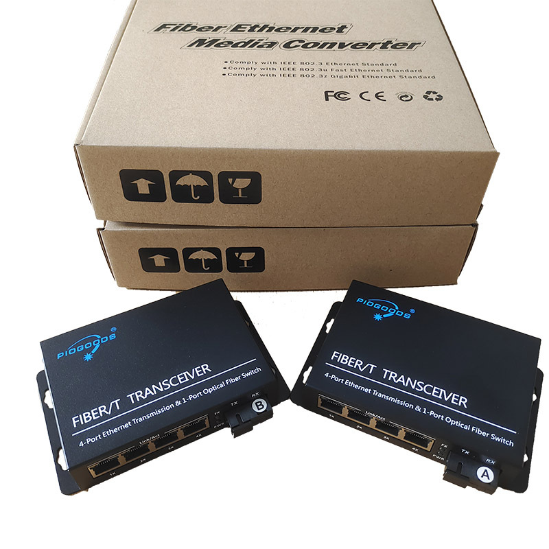 20Km 1000M Gigabit Ethernet Rj45 4 Ports Single Fiber Optic Transceiver ...