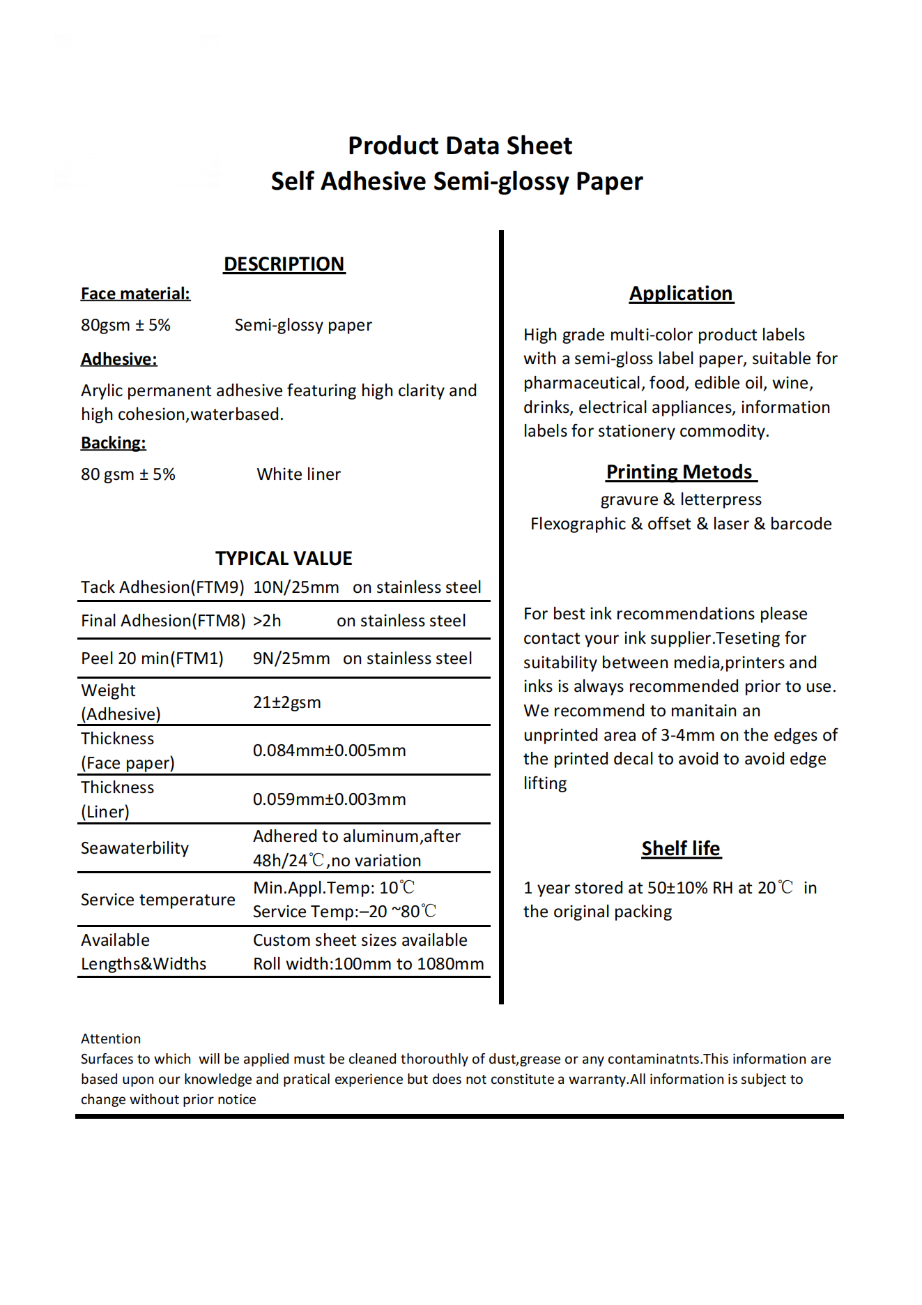 Semi-Gloss Sticker Paper Self Adhensive,Specialty Paper