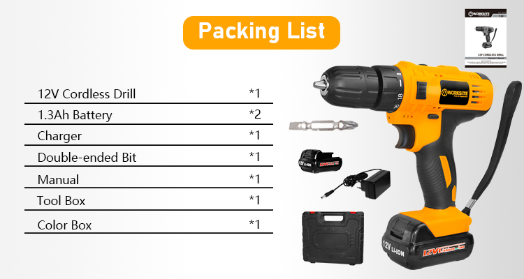 Worksite 12v Power Cordless Drill 3 8 Portable Electric Battery Drills