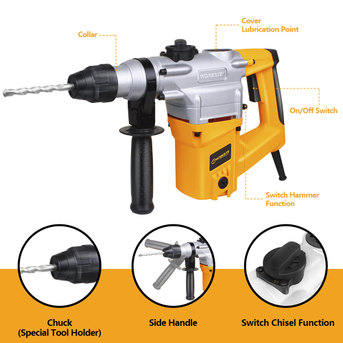 WORKSITE Professional 26mm Rotary Hammer Machine Hardware Power Tools ...