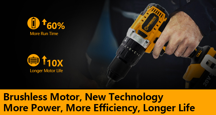 WORKSITE Brushless Cordless Hammer Drill 20V Battery 1/2” 2 Speed ...
