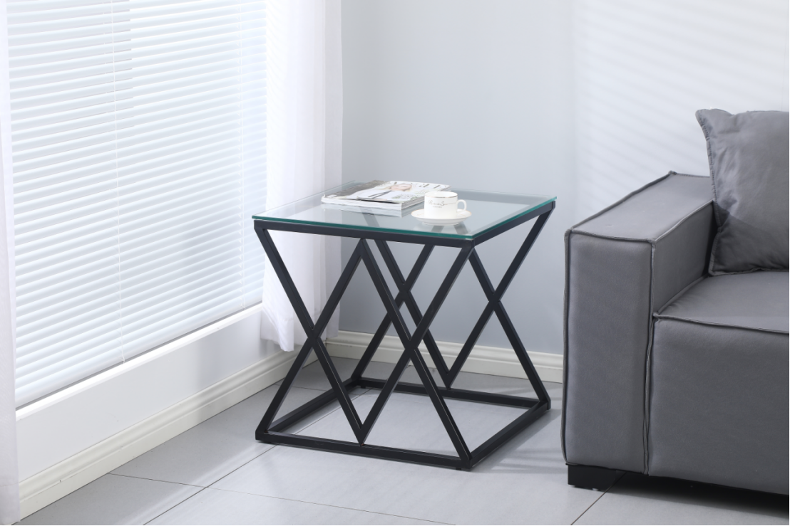 Side Table with Tempered Glass Tabletop