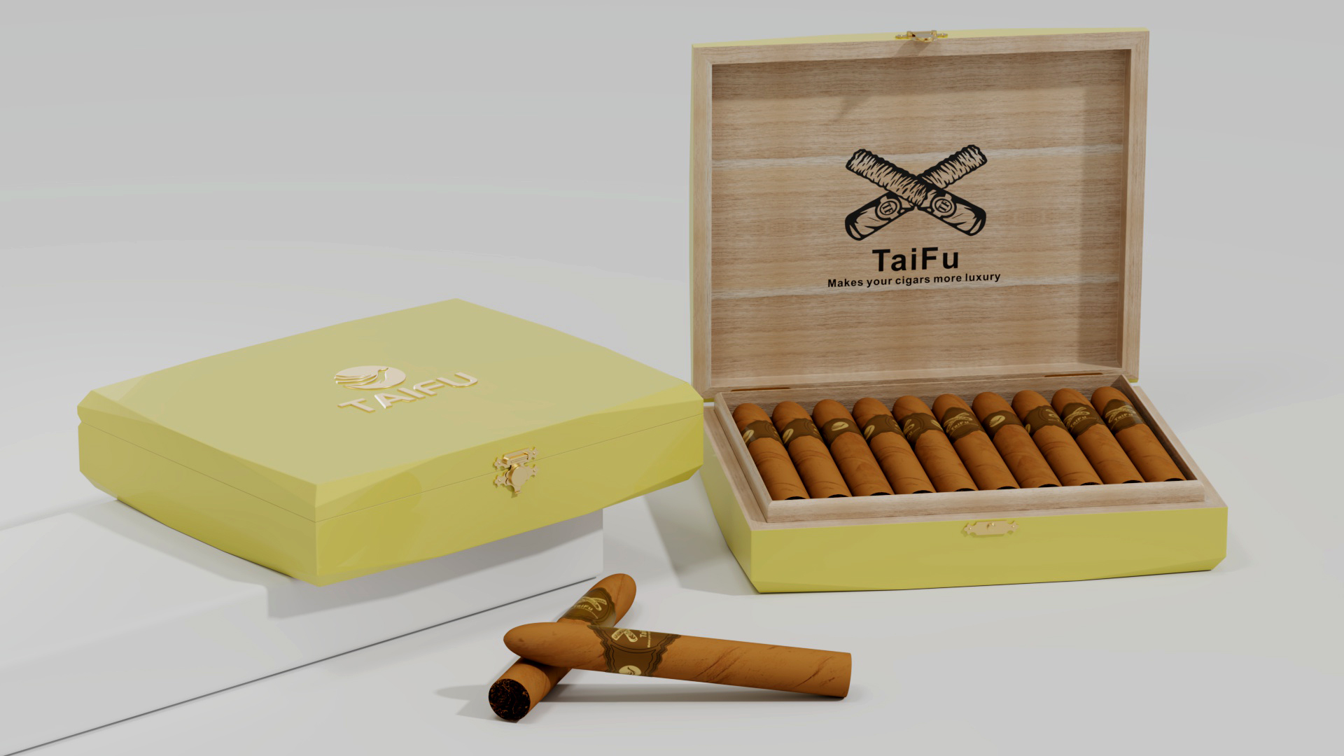 Luxury Yellow Cigar Box with Matt Lacquer/paint Cigar Wood Box 10 pcs ...