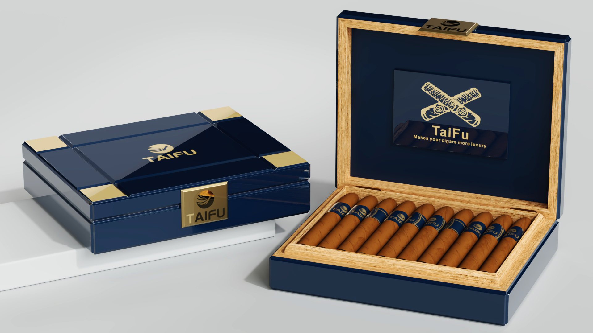 High Glossy Dark Blue Color Cigar Box with Glossy Lacquer/Paint Hold 10 ...