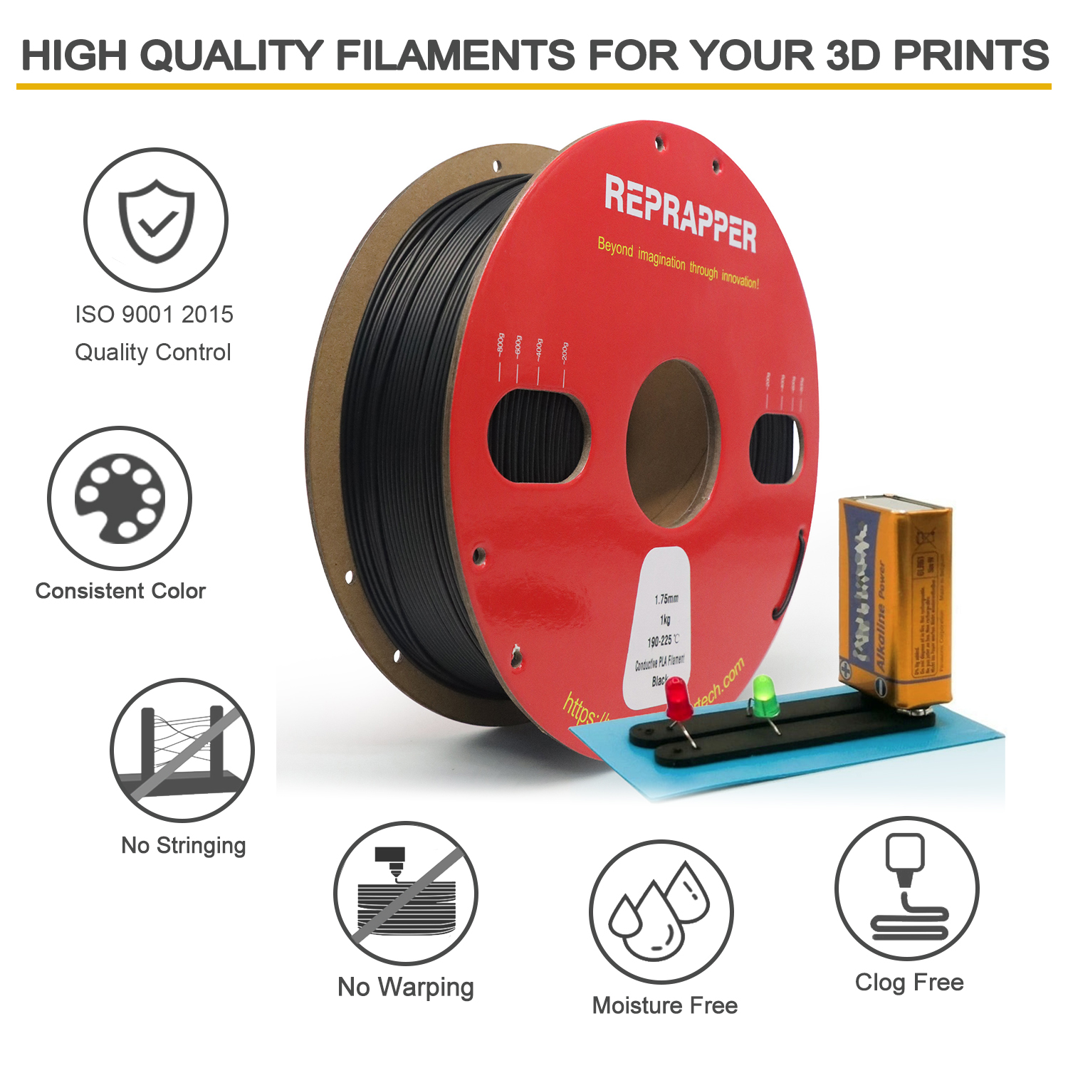 RepRapper High Speed PLA Filament 1.75mm, 1KG 3D Printer Filament, No ...