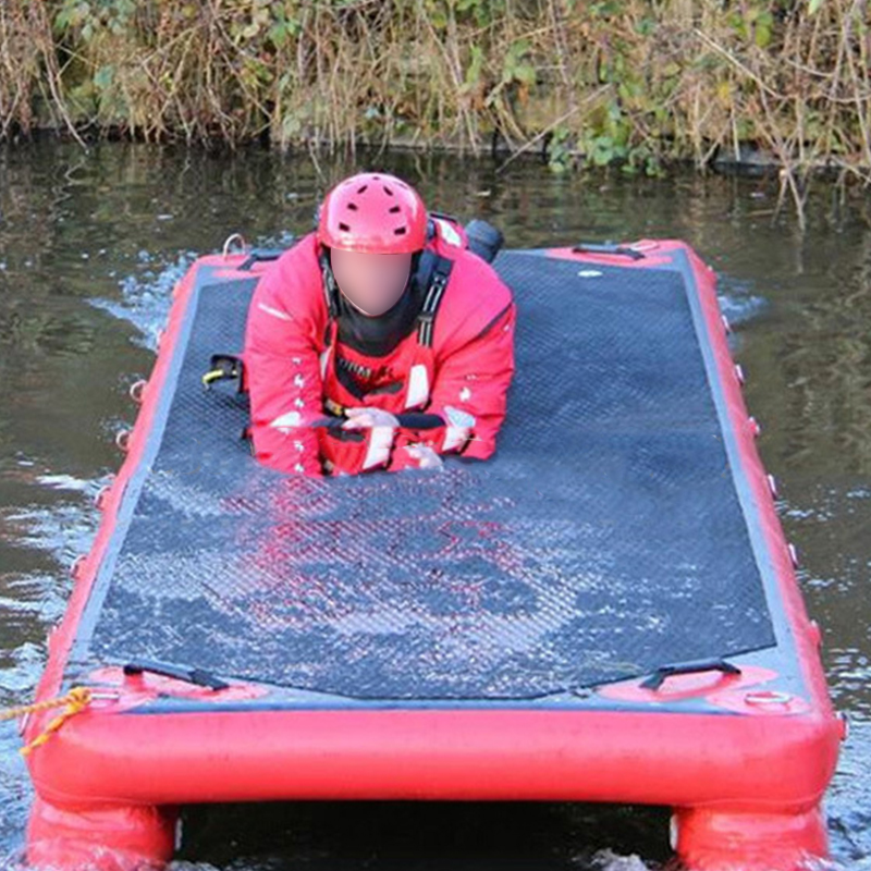 Water and ice rescue platform-inflatable pontoon