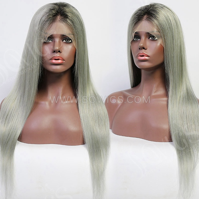 T1B/Grey Ombre Color 130% Density Full Lace Wig Straight Hair Virgin ...