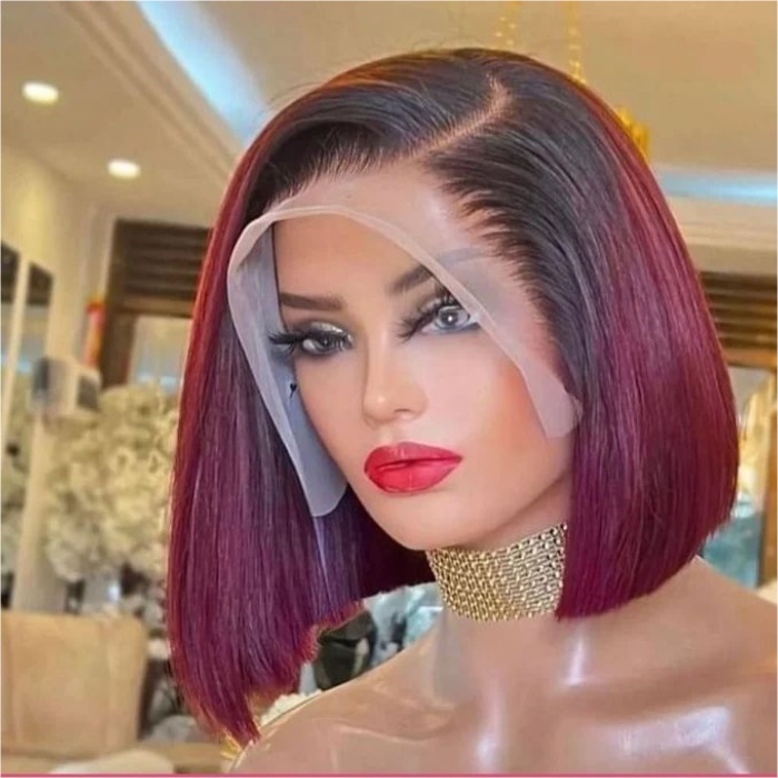 T1B/99J Color Bob lace wigs Frontal Wigs Straight Hair 150% Density ...