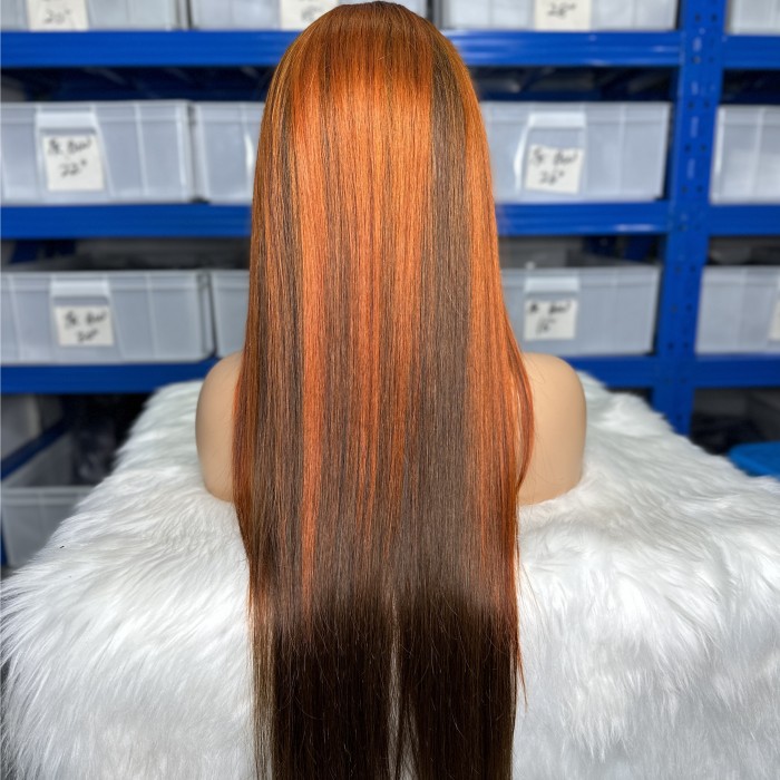 Highlight Color 4/350# Ginger 13*4 Full Frontal Lace Wigs Straight Hair ...