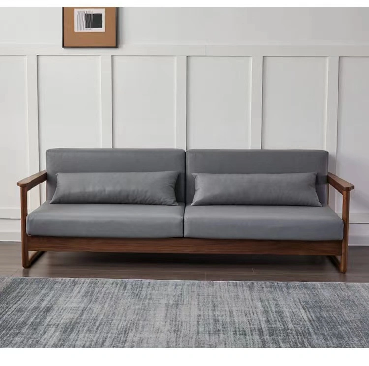 Sofa Couch with Wood Base and Legs Modern Fabric Upholstered Wooden 3 ...