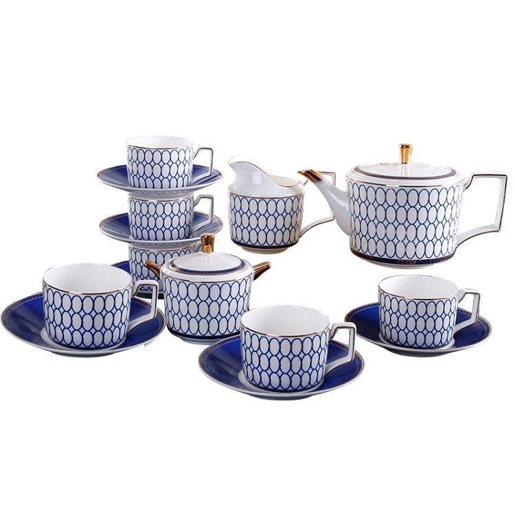 15 Pieces Set English afternoon tea set elegant blue circle European ...