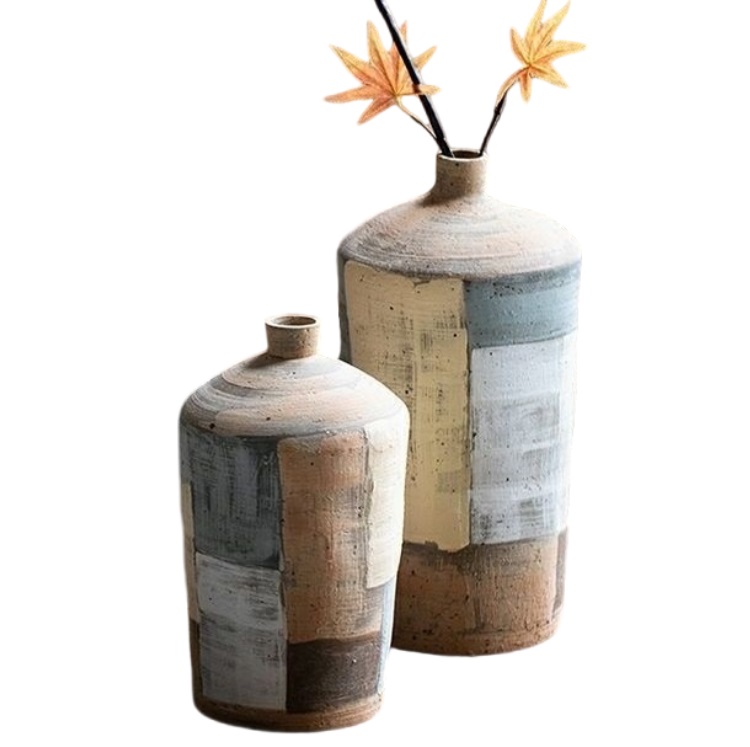 Pottery flower ware patch color block vase flower pot homestay vintage ...