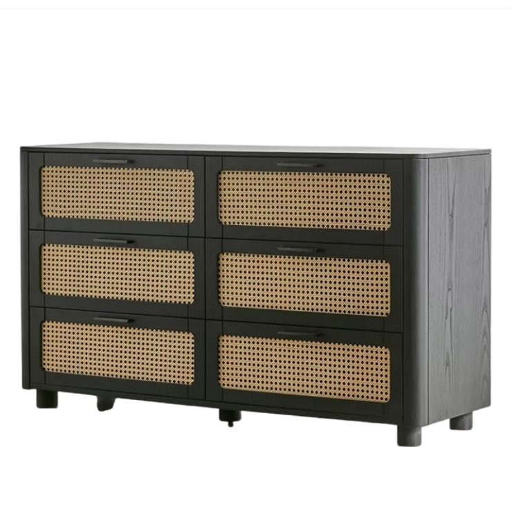 Wood rattan drawer cabinet