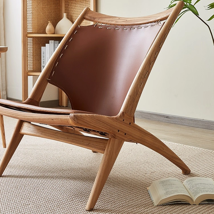 Saddle leather chair wood samurai chair