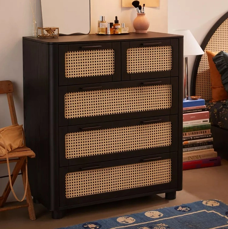 Classic wood rattan drawer cabinet