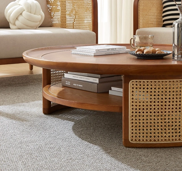 Rattan round coffee table rattan weaving storage