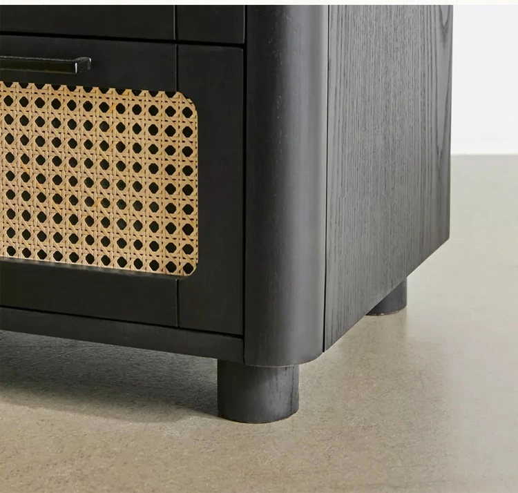 Wood rattan drawer cabinet