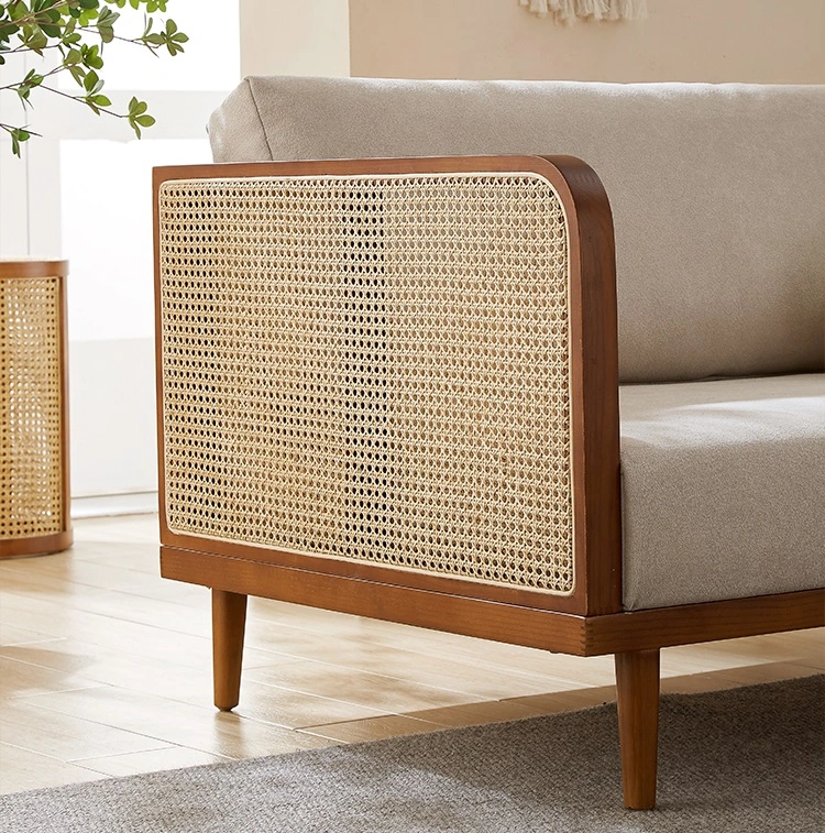 Rattan wood three seater sofa