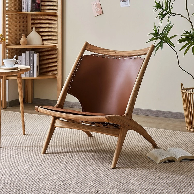 Saddle leather chair wood samurai chair