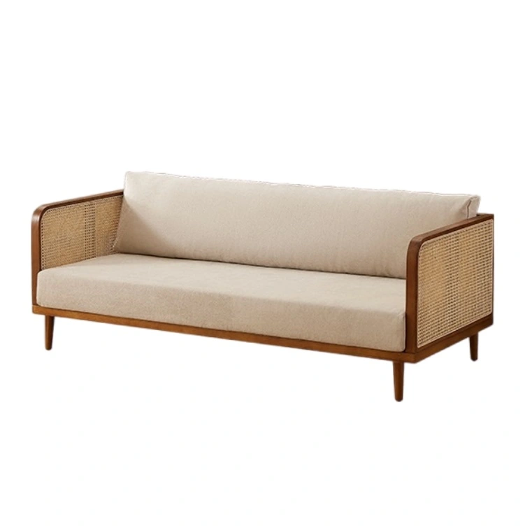 Rattan wood three seater sofa