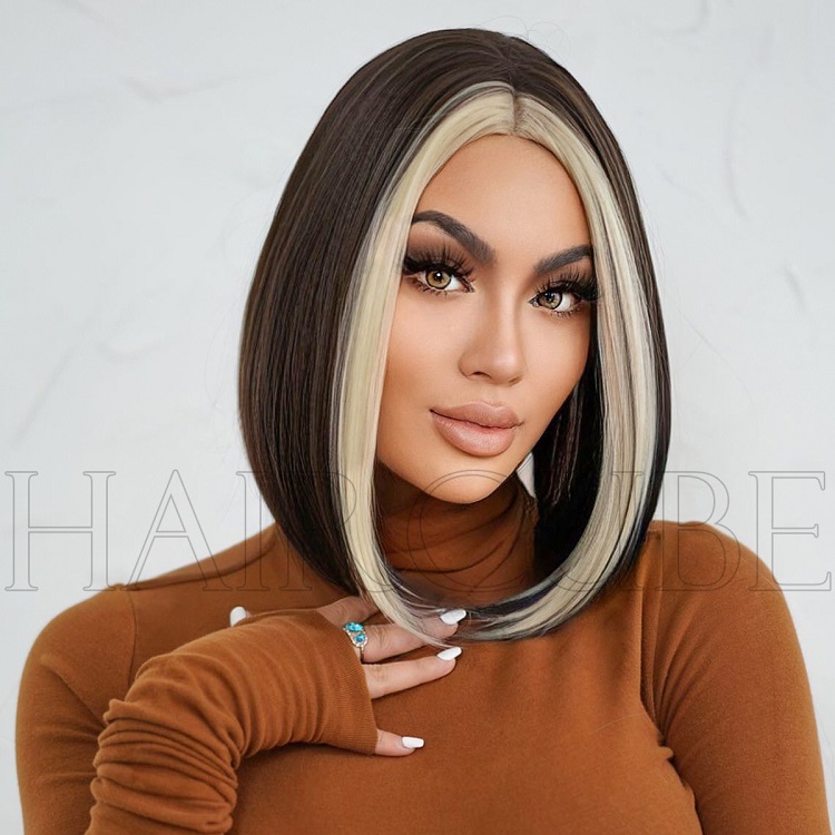Black and Gold Ombre BOBO Short Straight Wig