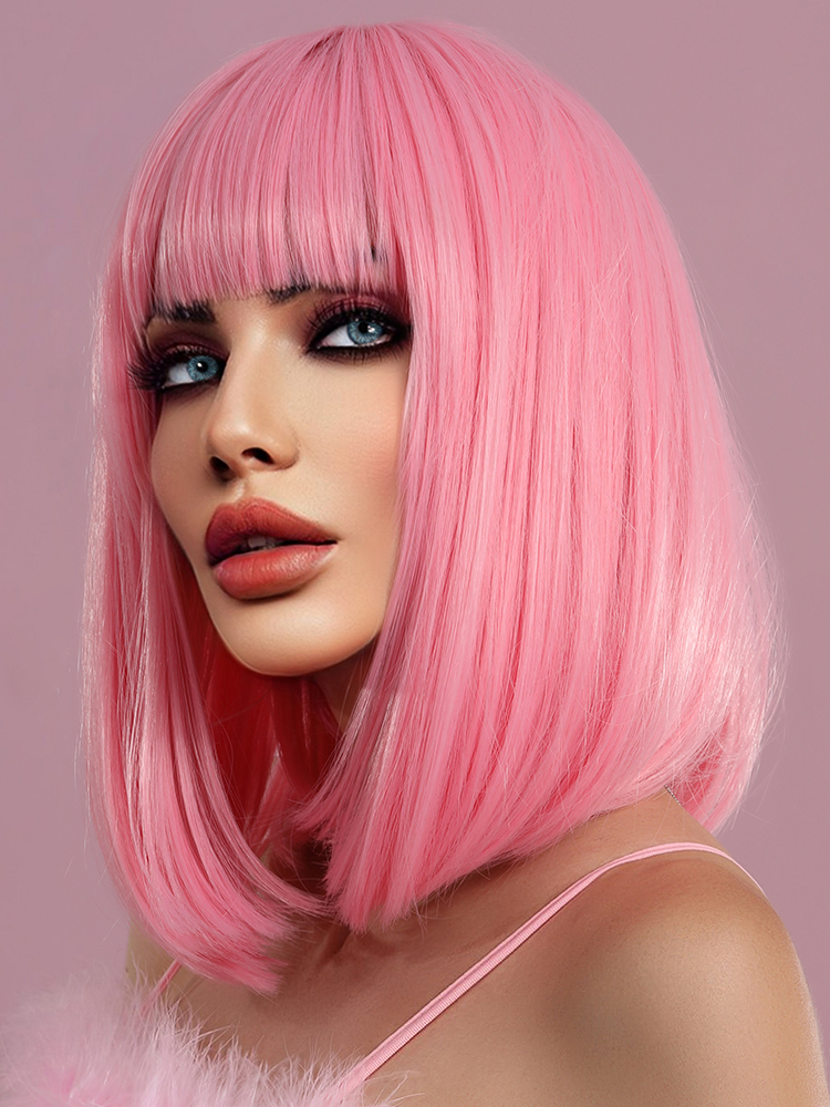 Pink Party Bob Wig with Bangs
