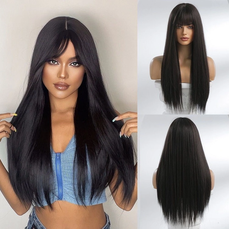 Black Straight Wig with Bangs