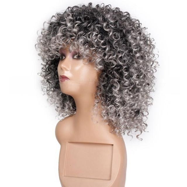Afro Short Curly Gray Wigs