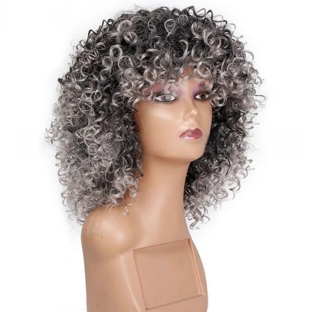 Afro Short Curly Gray Wigs
