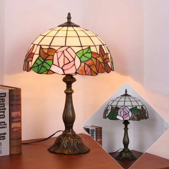 Tiffany Pink Rose Table Lamp
