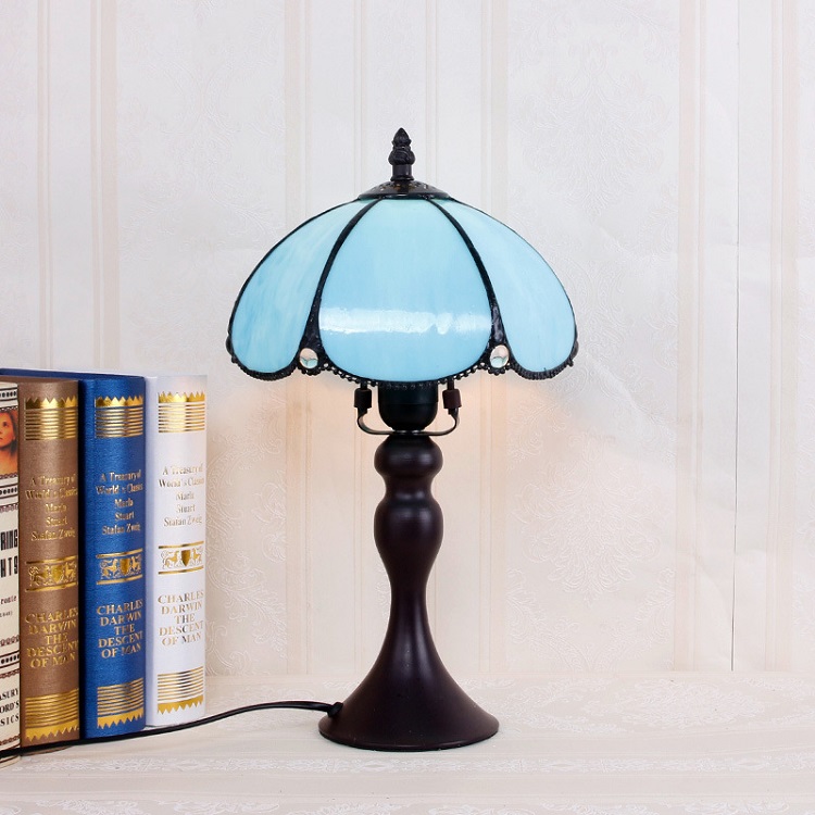 Light Blue Vintage Glass Table Lamp