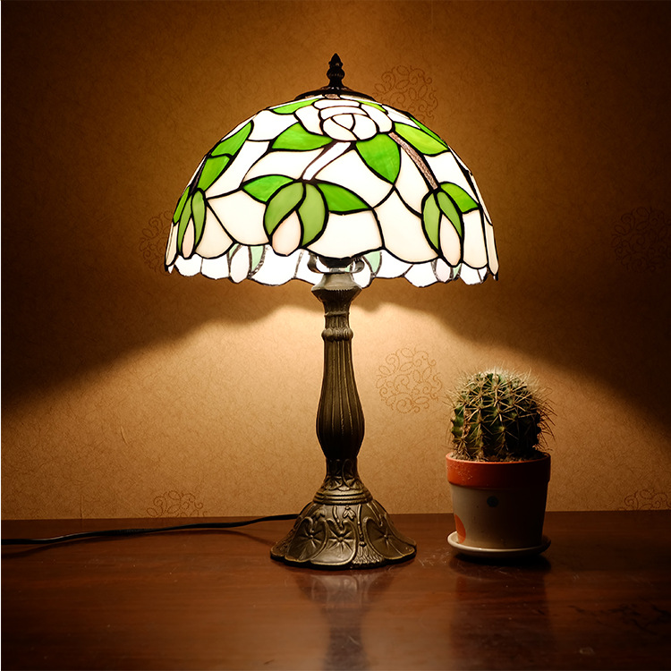 White Rose Glass Table Lamp