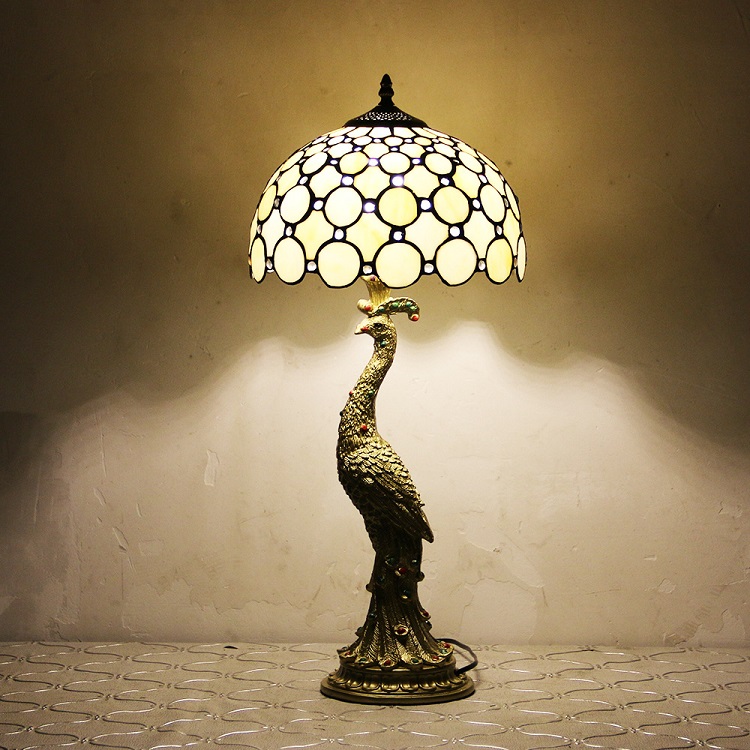 Peacock Base Tiffany Table Lamp