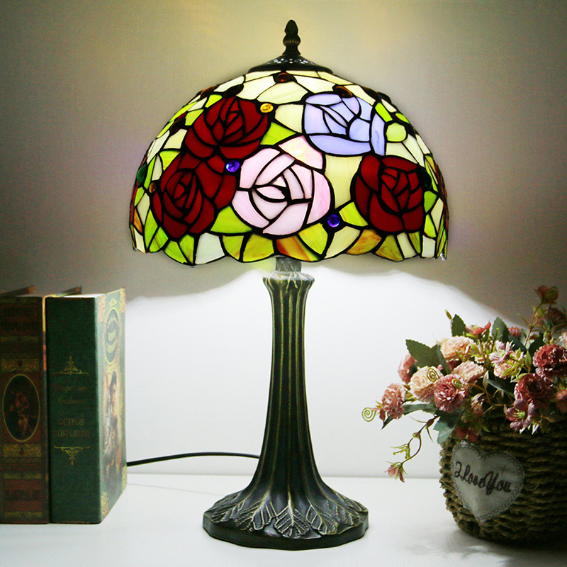 Tiffany Colored Rose Desk Lamp