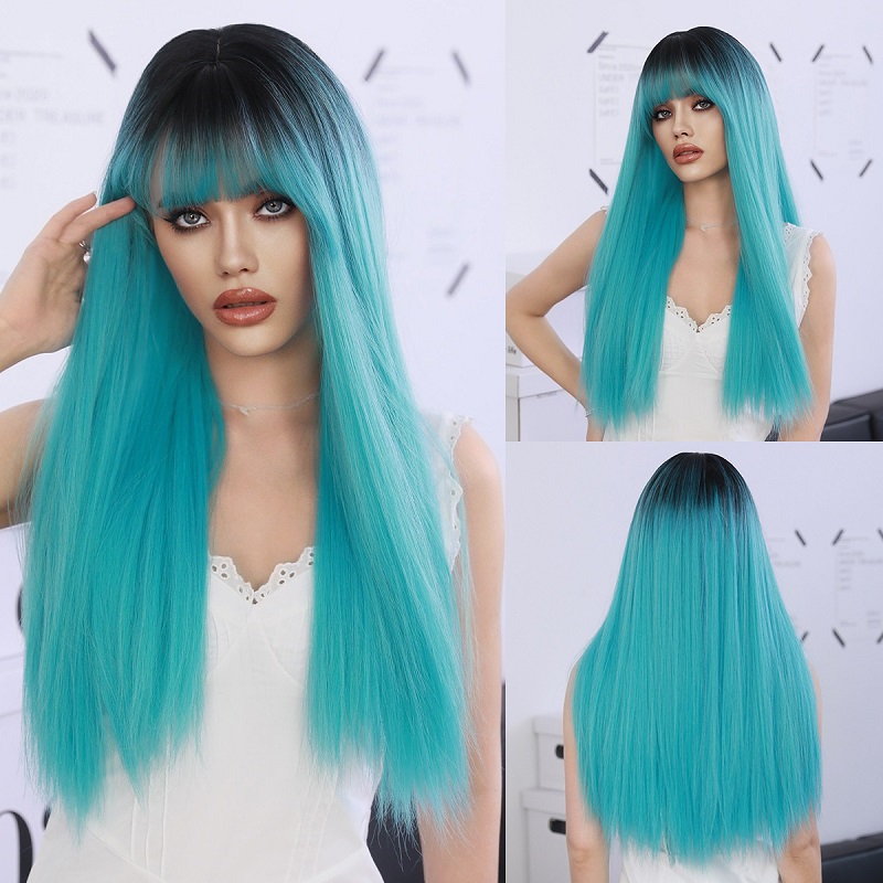 Aqua Blue Long Straight Wig