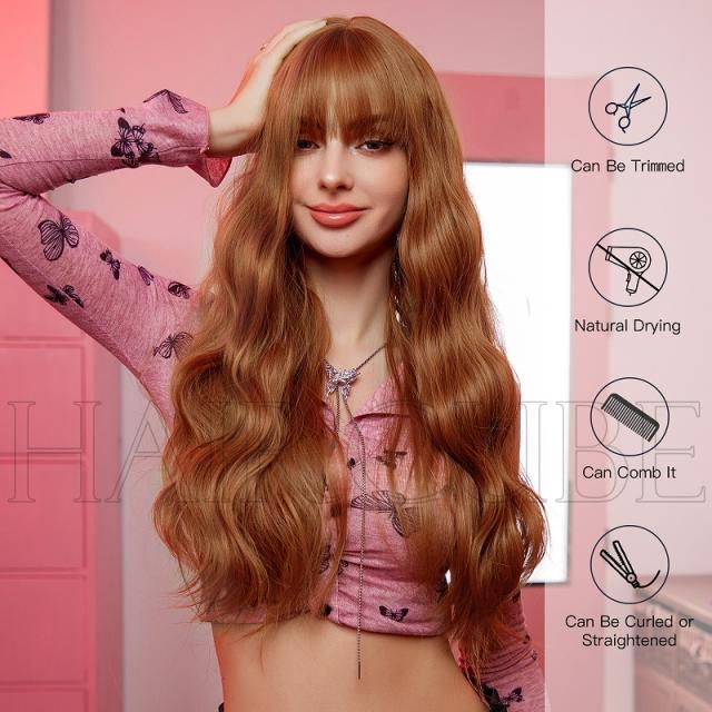 Orange Long Curly Y2K Wigs