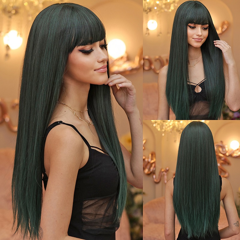 Emerald Green Long Straight Wig