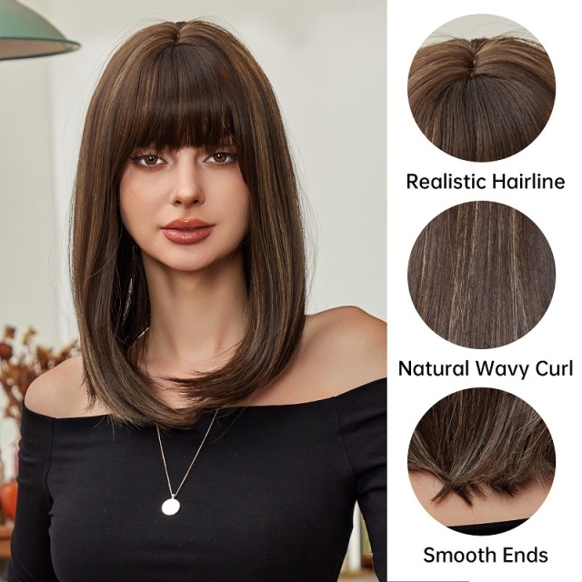 Brown Medium Length Straight Wig