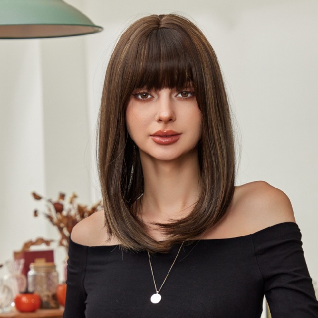 Brown Medium Length Straight Wig