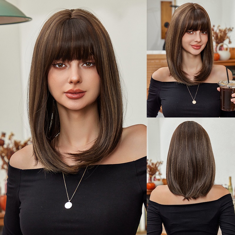 Brown Medium Length Straight Wig