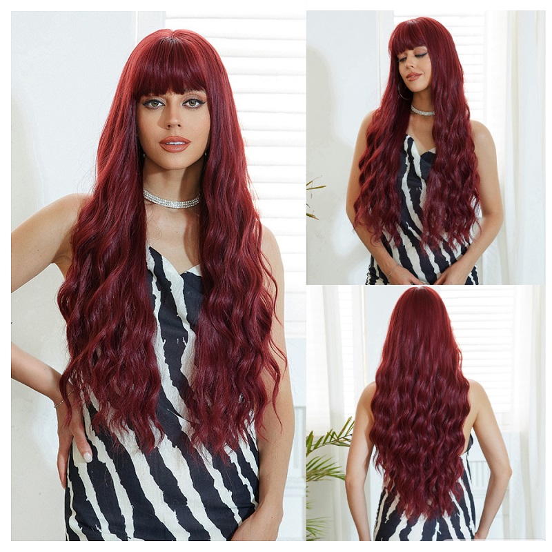 Wine Red Long Wavy Wig